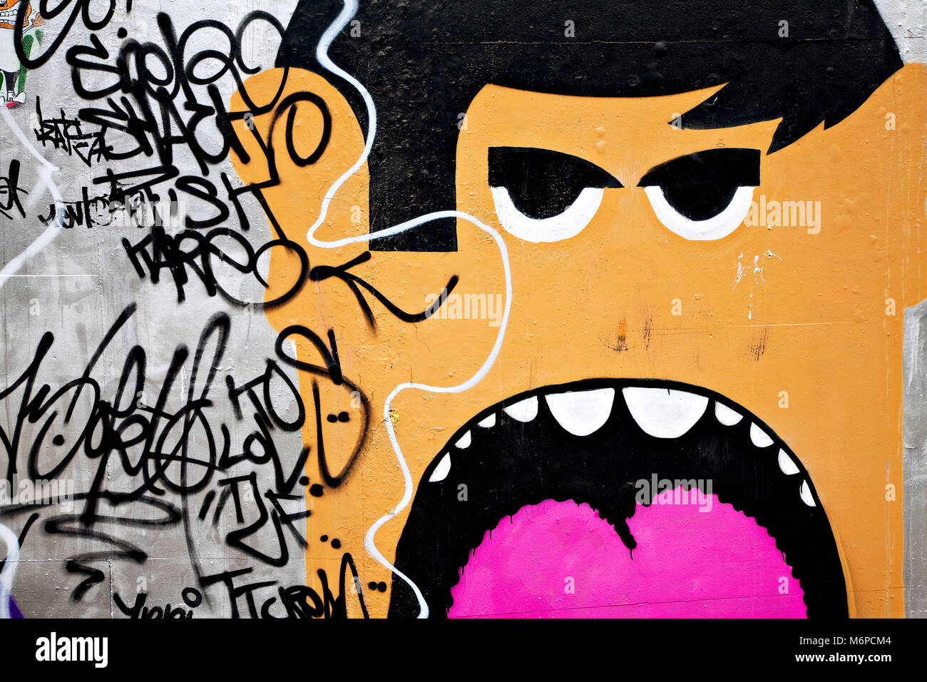 Graffiti art angry face, Stavanger, Norway Stock Photo - Alamy