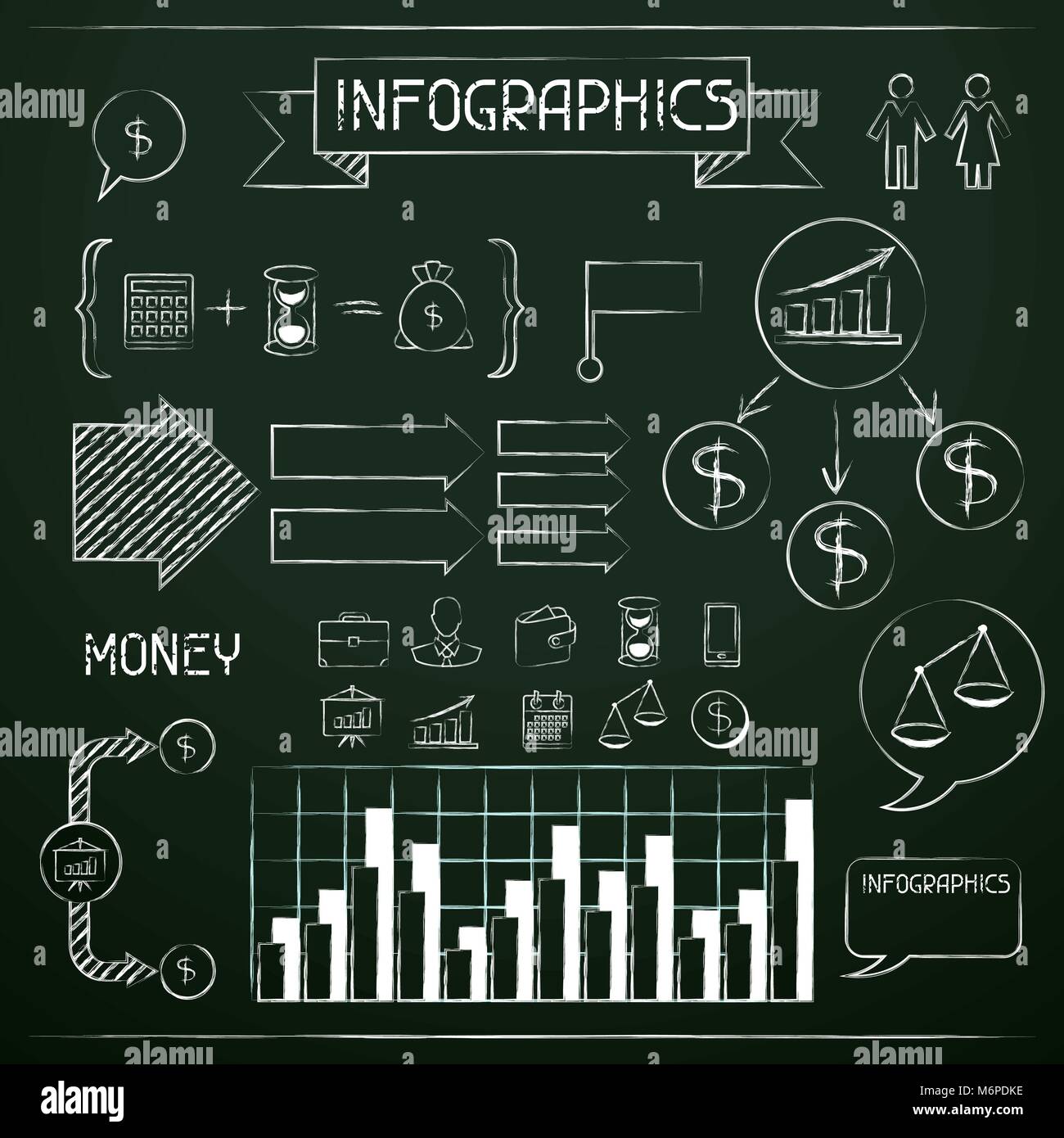Set of chalkboard infographics and business icons Stock Vector Image ...