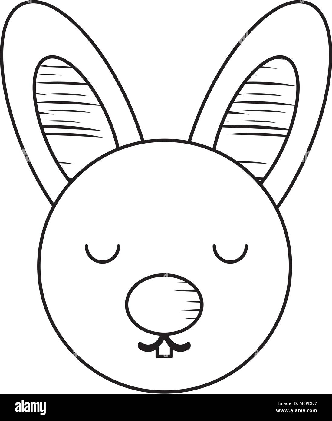 sketch of cute rabbit face icon over white background, vector ...
