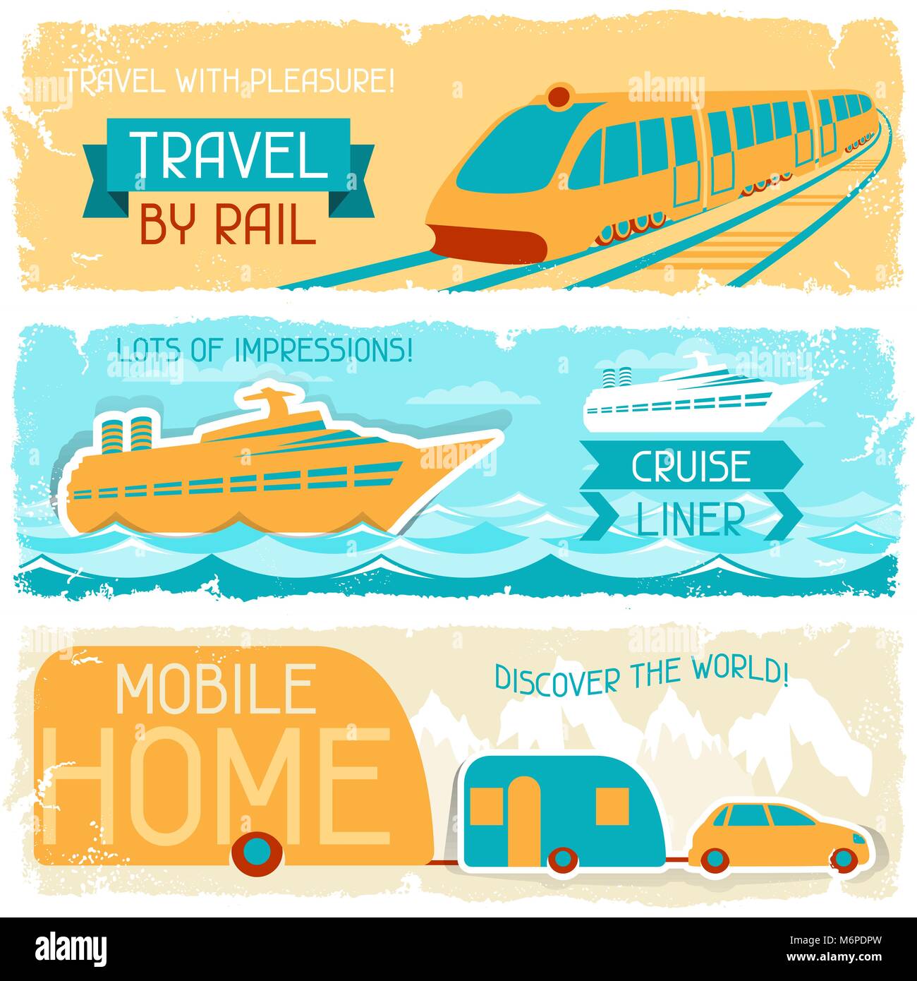 Set of horizontal travel banners in retro style Stock Vector Image ...
