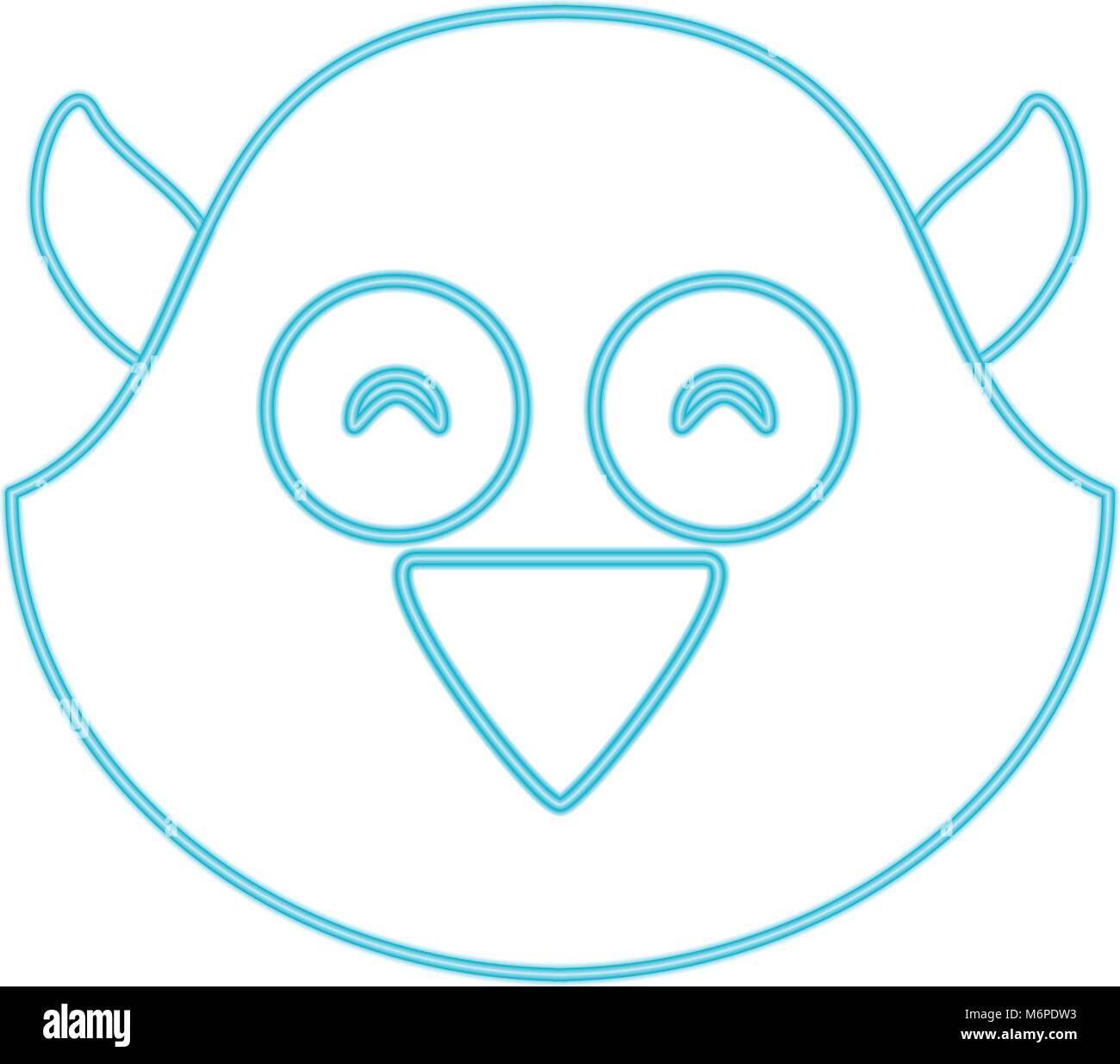 cute bird face icon over white background, blue line design. vector ...