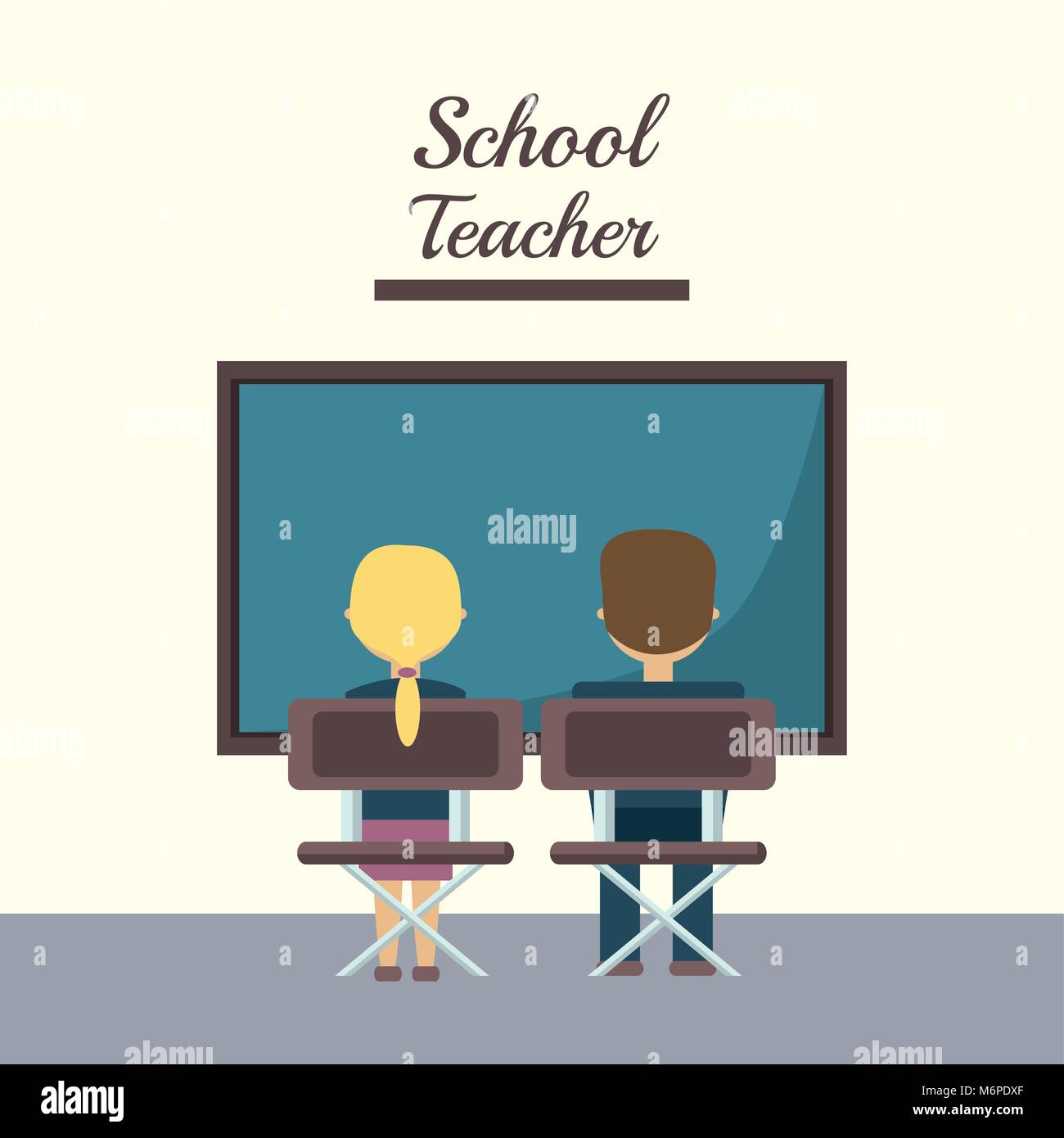 students in front of the class board over white background, colorful ...