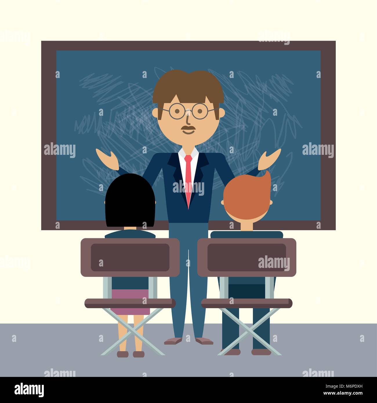 Classroom with teacher and students in class, colorful design. vector ...