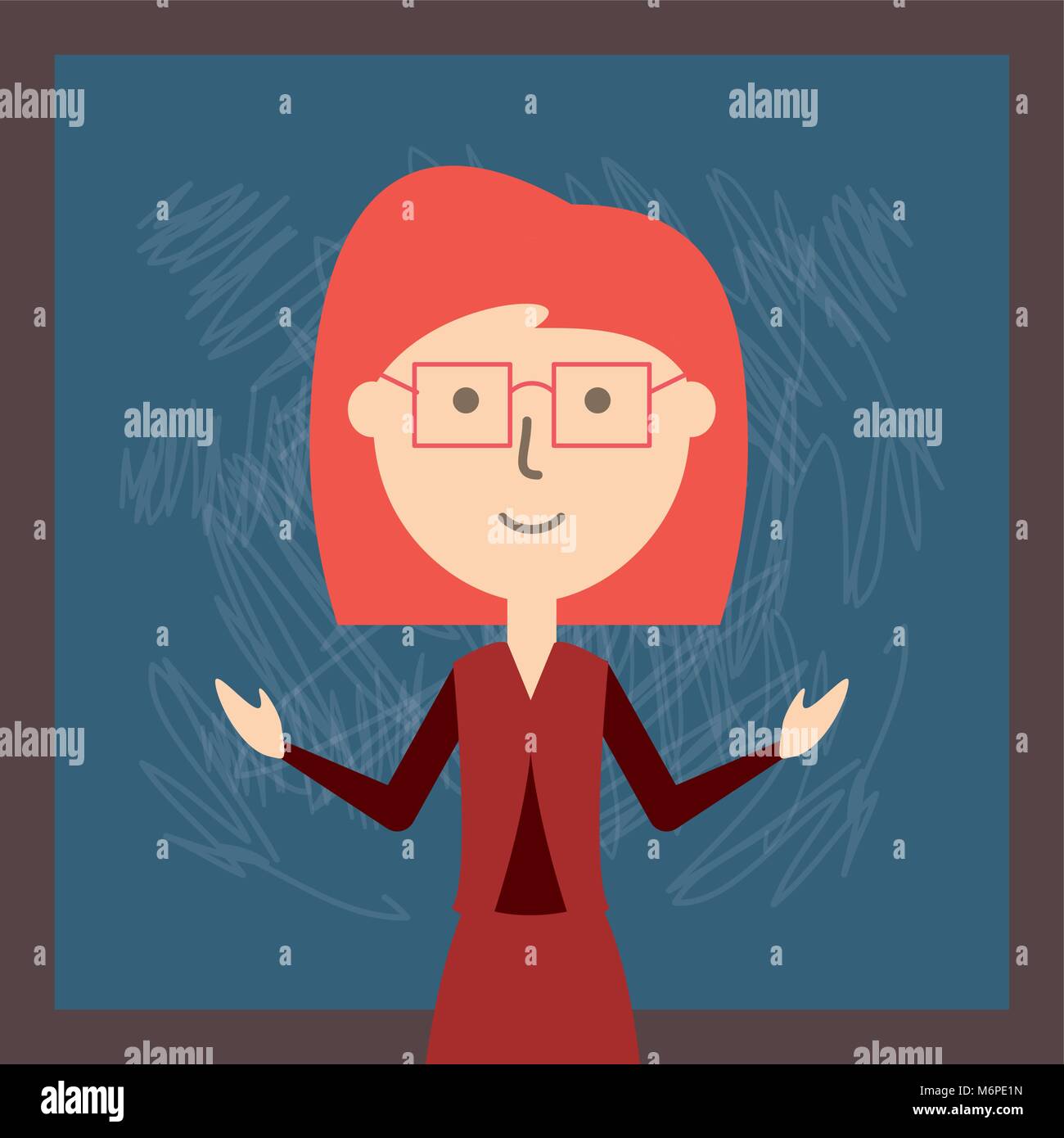 cartoon woman teacher with glasses over board, colorful design. vector ...