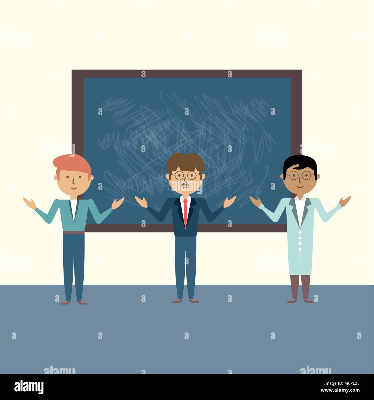 cartoon teachers at the board over white background, colorful design ...