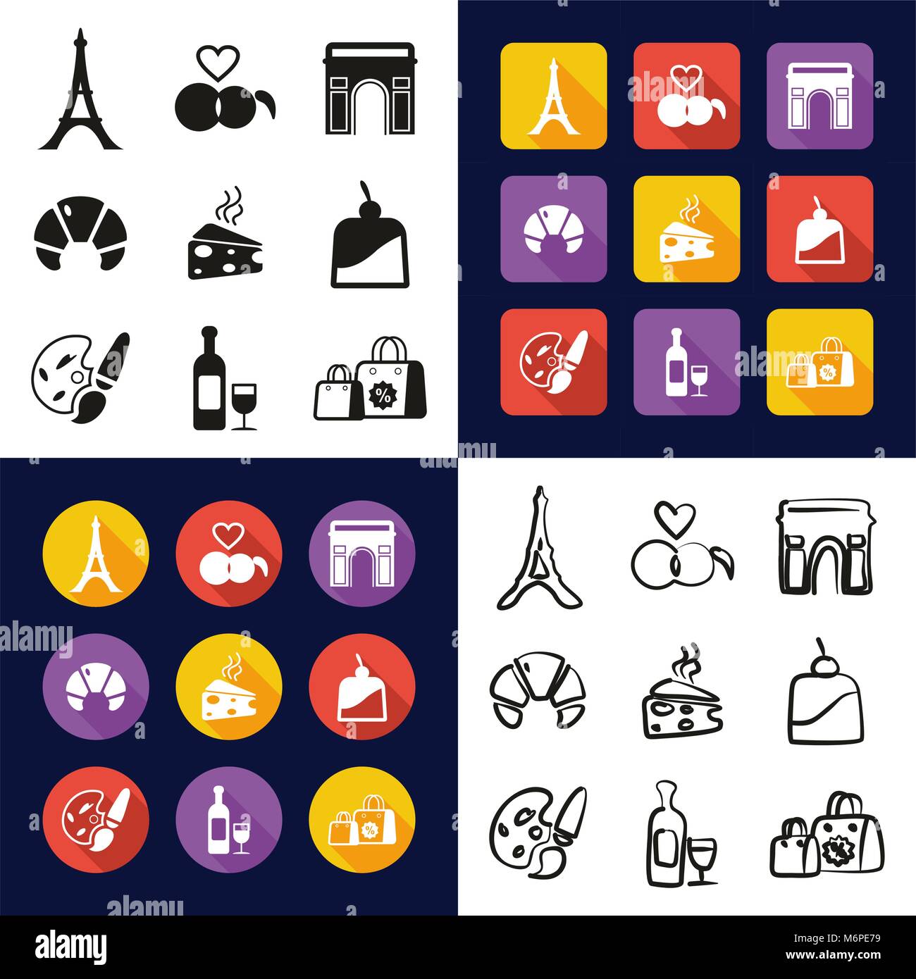 Paris All in One Icons Black & White Color Flat Design Freehand Set Stock Vector Image & Art - Alamy