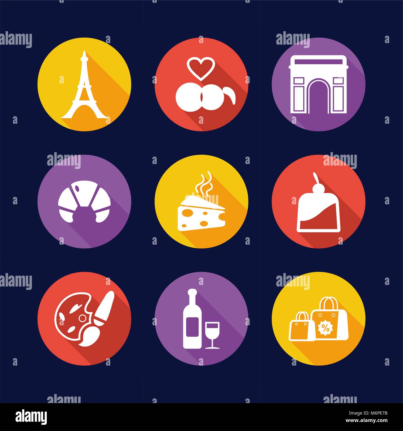 Paris Icons Flat Design Circle Stock Vector Image & Art - Alamy