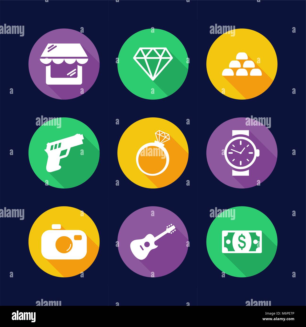 Pawn Shop Icons Flat Design Circle Stock Vector Image & Art - Alamy