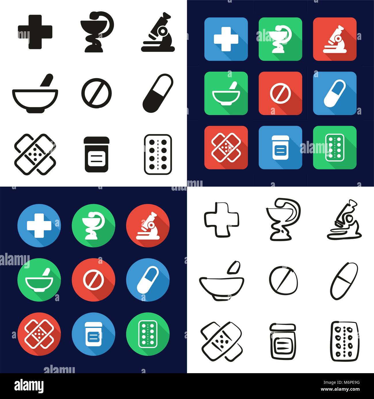 Pharmacy All in One Icons Black & White Color Flat Design Freehand Set ...