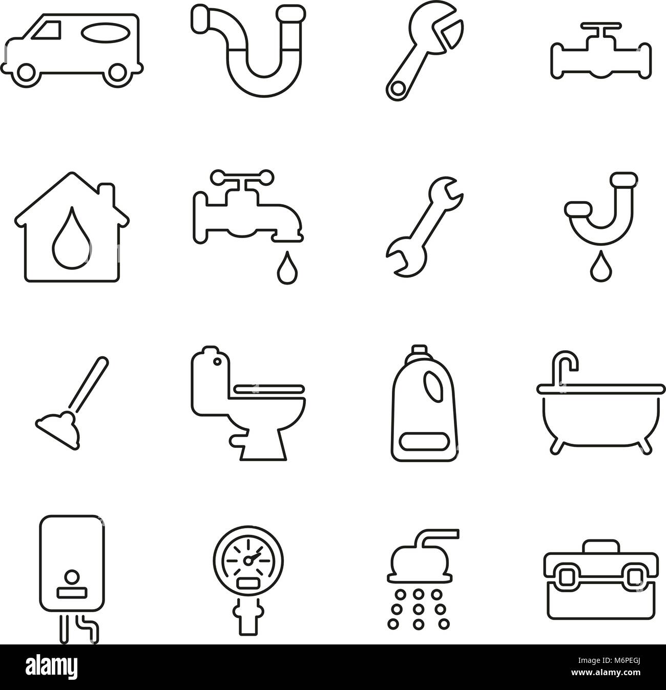 Plumbing Service or Plumber Icons Thin Line Vector Illustration Set ...