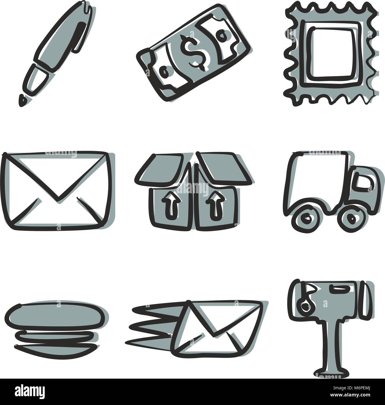 Post Office Icons Freehand 2 Color Stock Vector Image & Art - Alamy