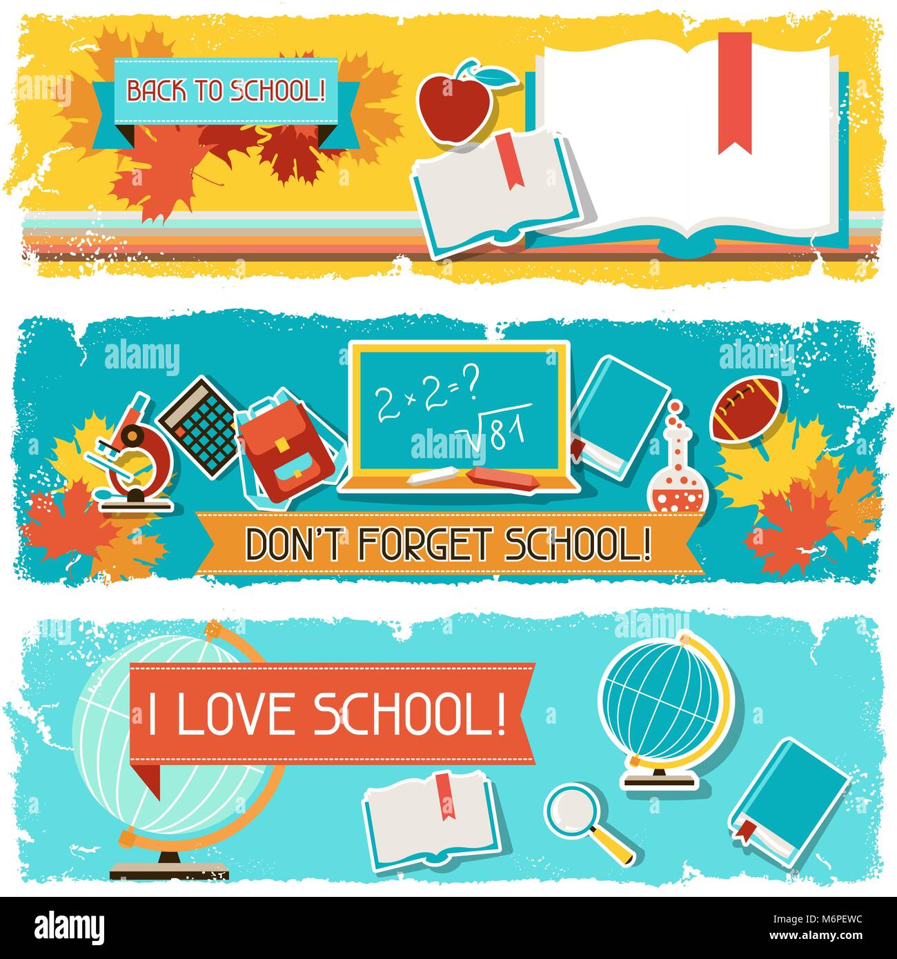 Horizontal banners with an illustration of school objects Stock Vector ...