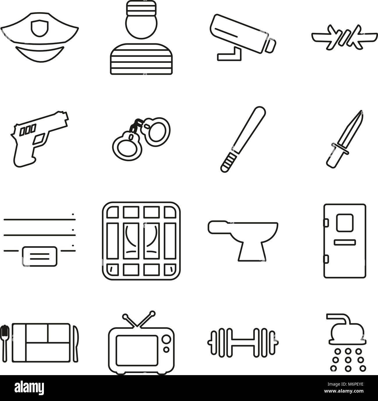 Prison System or Prison Inmate Icons Thin Line Vector Illustration Set ...