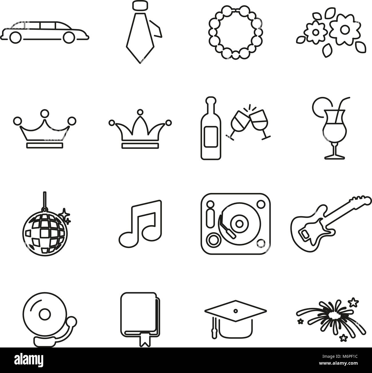 Prom Night Icons Thin Line Vector Illustration Set Stock Vector Image ...