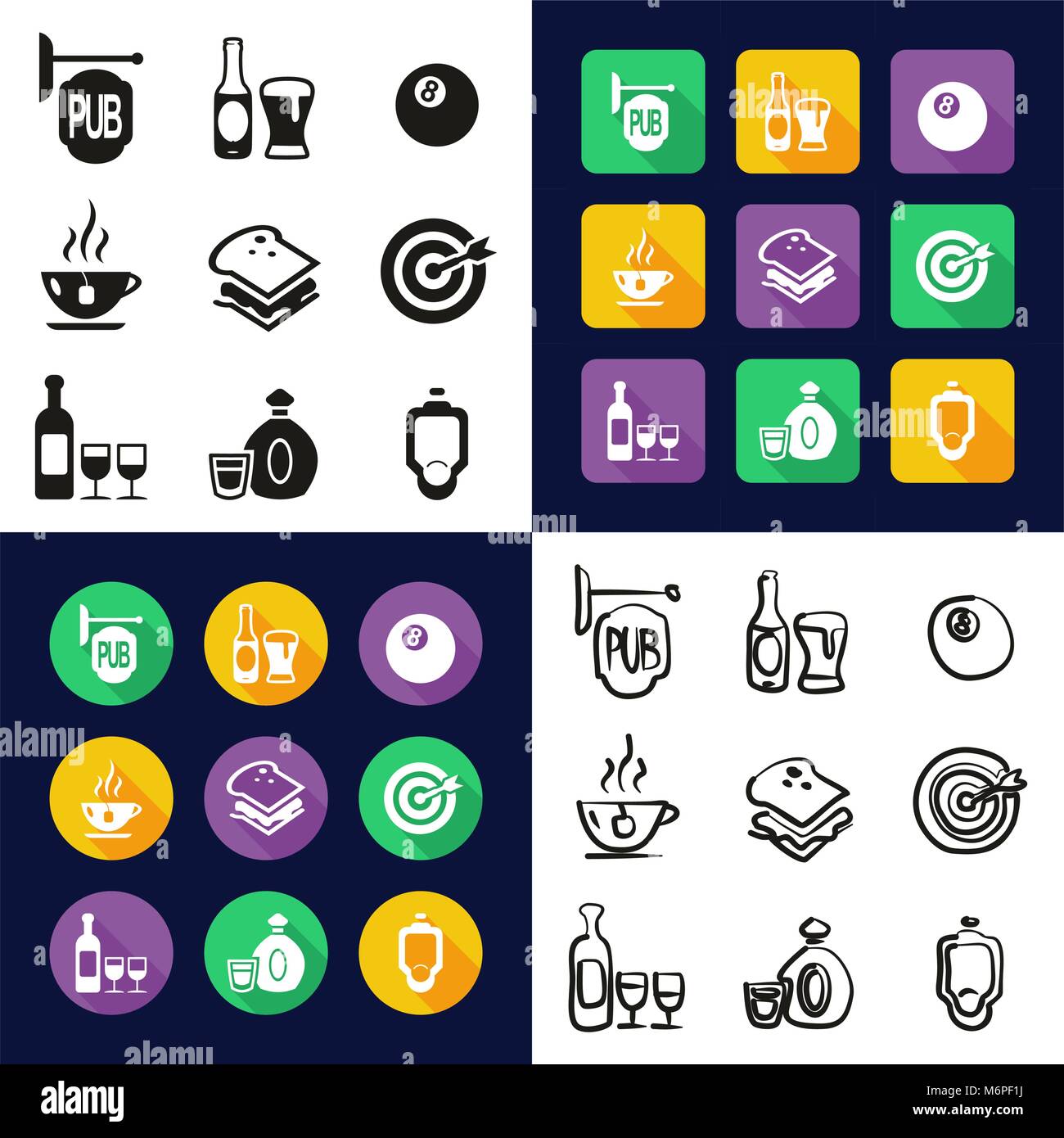 Pub All in One Icons Black & White Color Flat Design Freehand Set Stock Vector Image & Art - Alamy