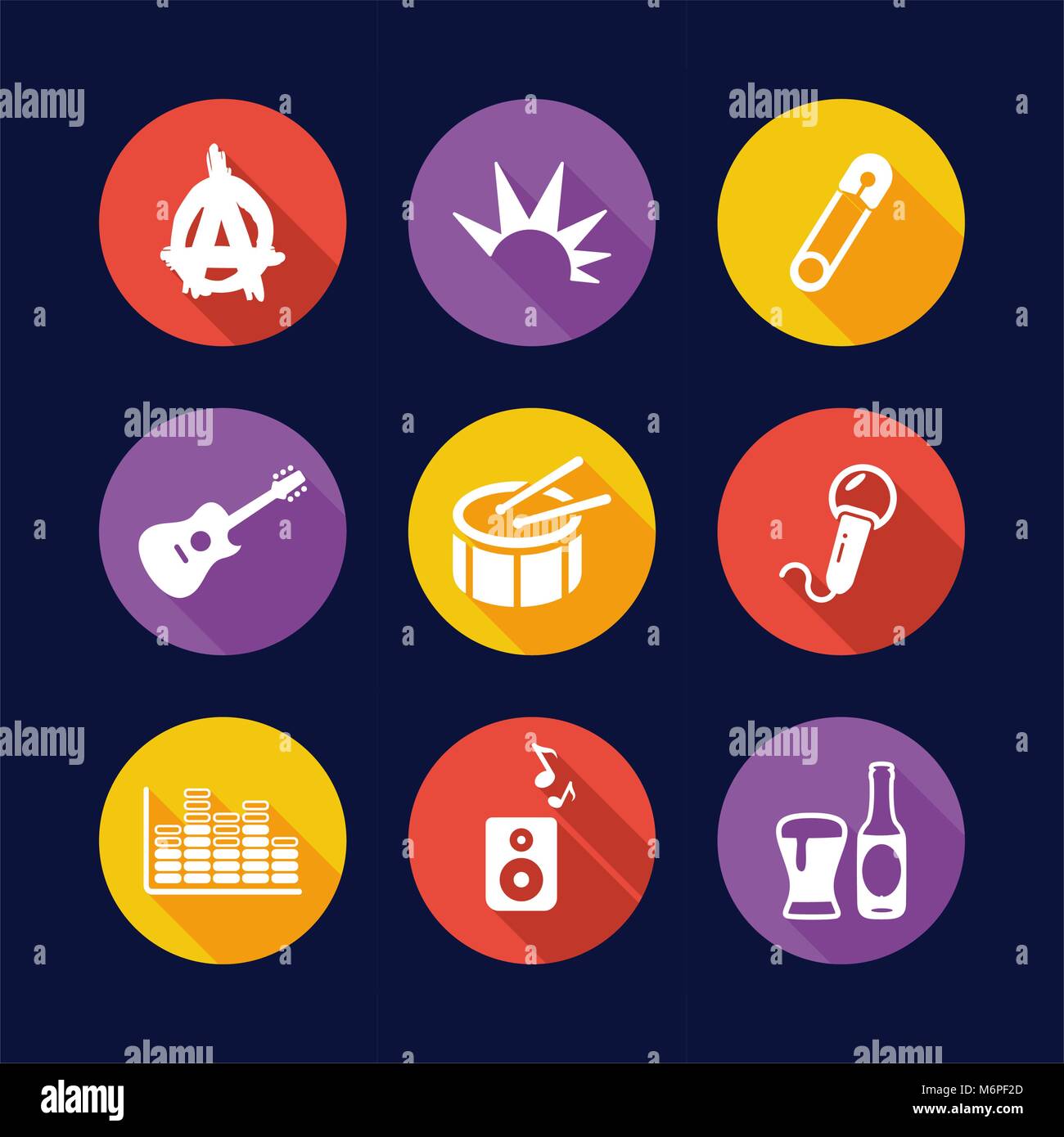 Punk Icons Flat Design Circle Stock Vector Image & Art - Alamy