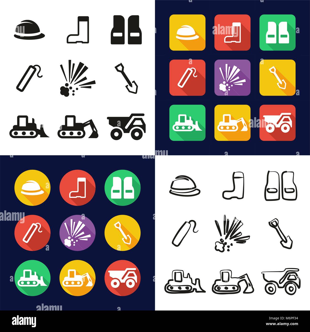 Quarry All in One Icons Black & White Color Flat Design Freehand Set ...