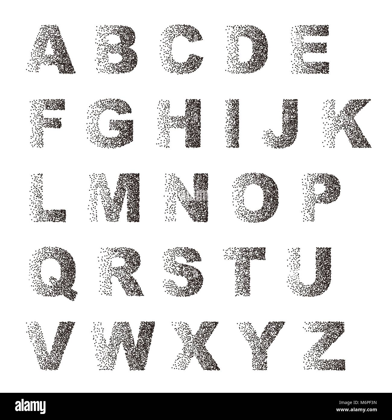 Black white stipple dots texture font typographic letters alphabet and ...
