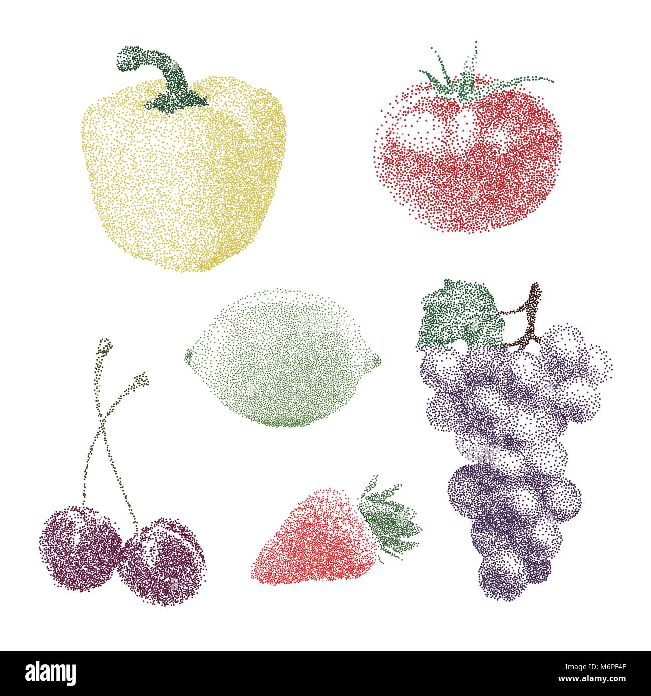 Nature fresh colorful stippling fruit isolated vector pepper tomato ...