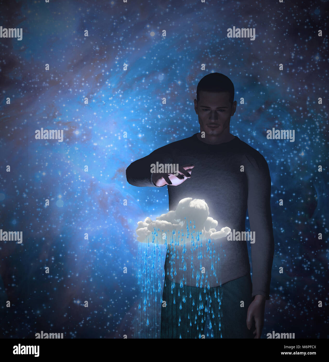 Man with power over raincloud Stock Photo - Alamy