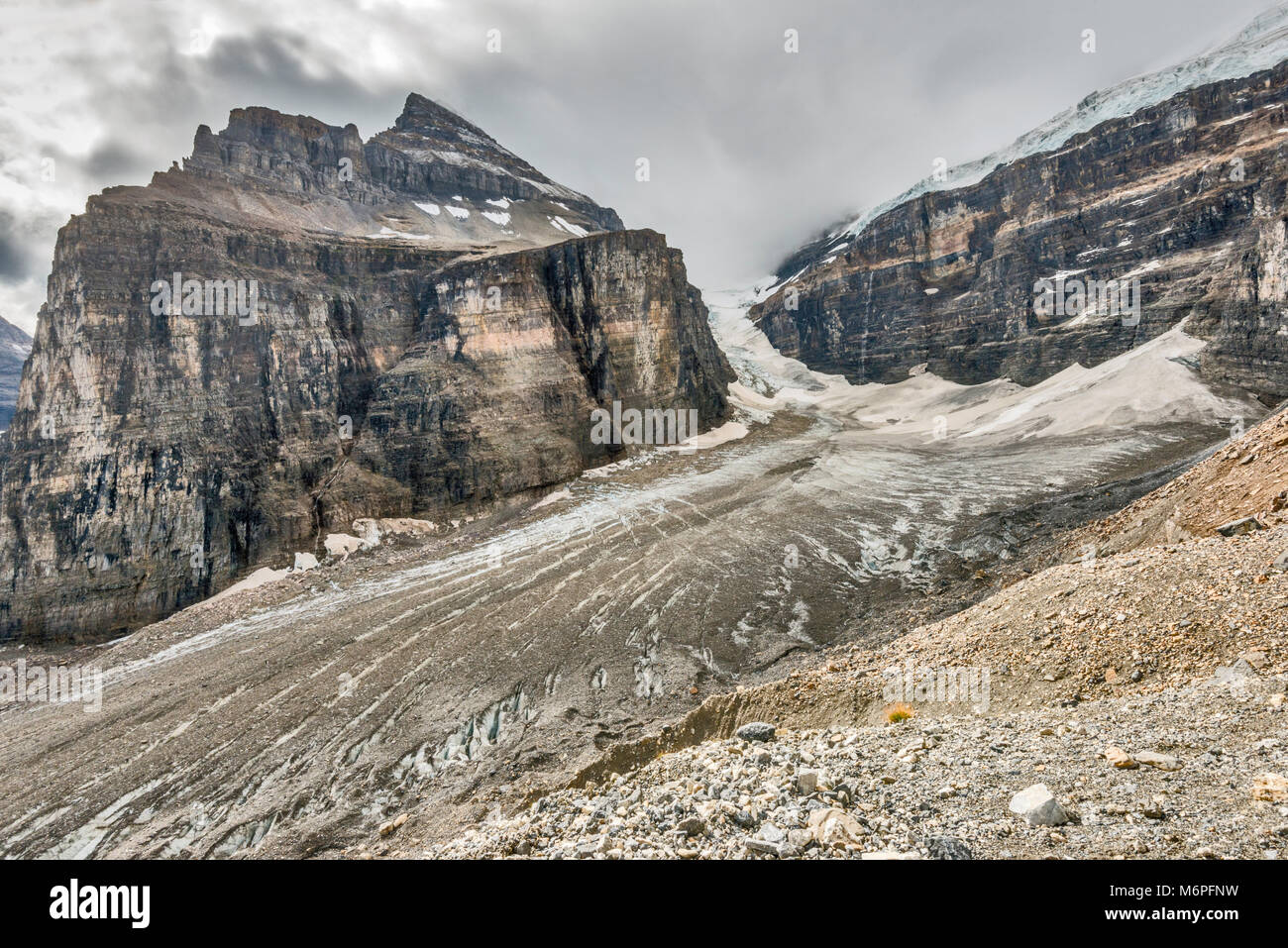 Lower Victoria Glacier, Death Trap area in center, Mount Lefroy on left ...