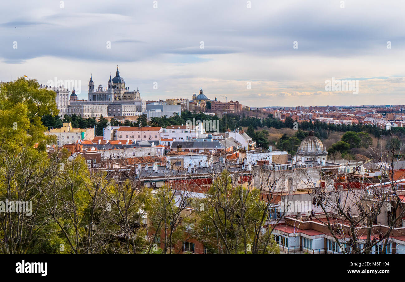 Aerial view over the city of Madrid with Royal Palace Stock Photo - Alamy