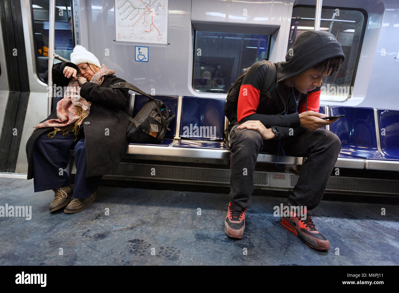 People passengers riding subway, Blue Line, Boston Massachusetts Stock ...