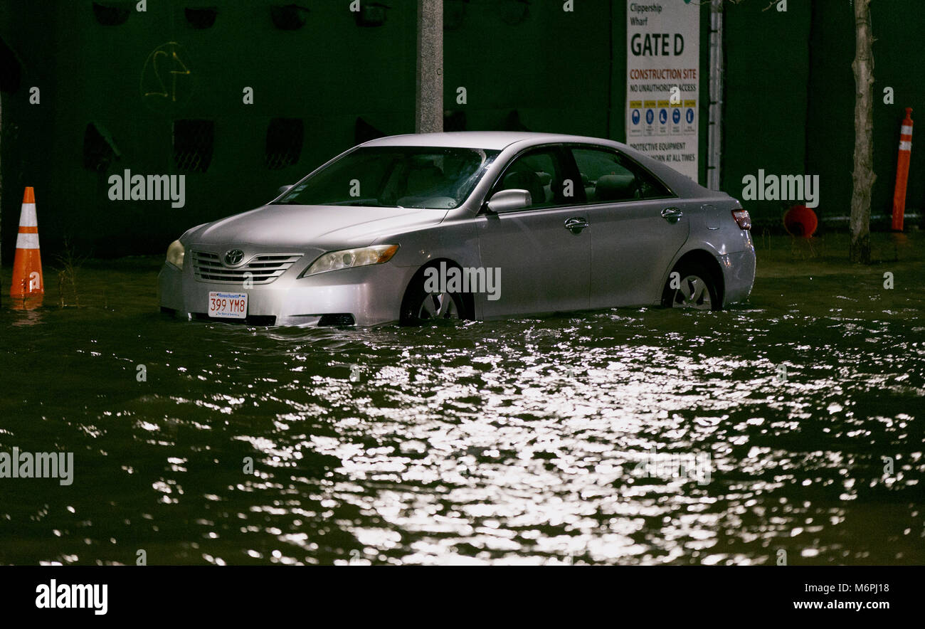 City Street Flooding on the East Boston waterfront during a winter ...