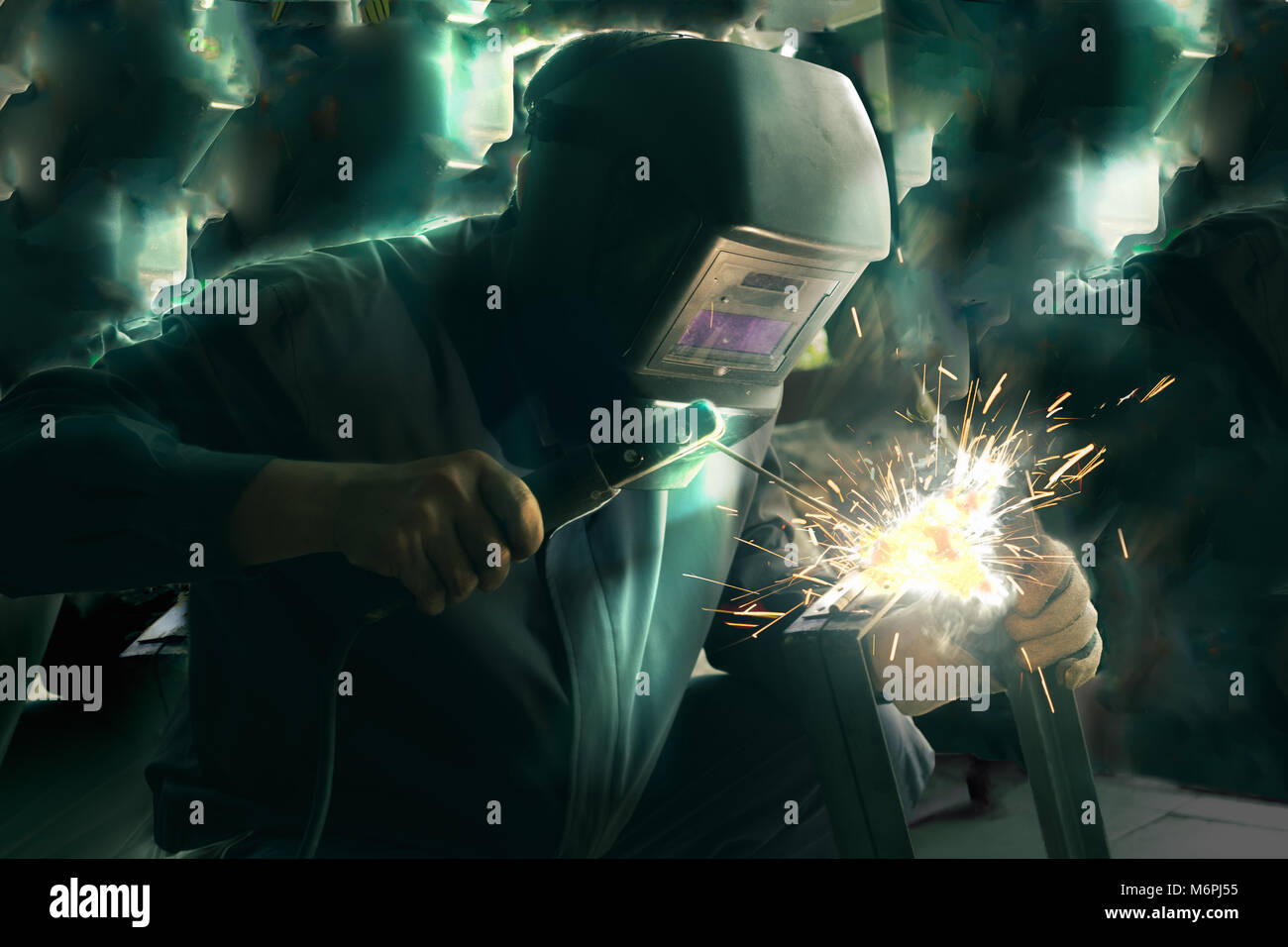 Welder welding and creation. Futuristic concept. Technology development ...