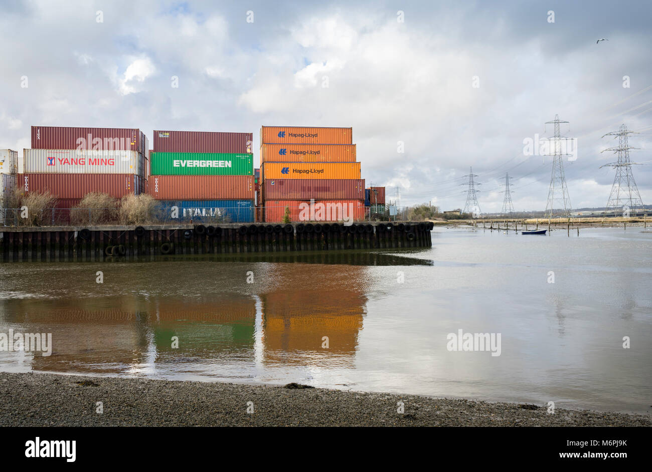 Stacked shipping containers in Eling along the River Test near ...