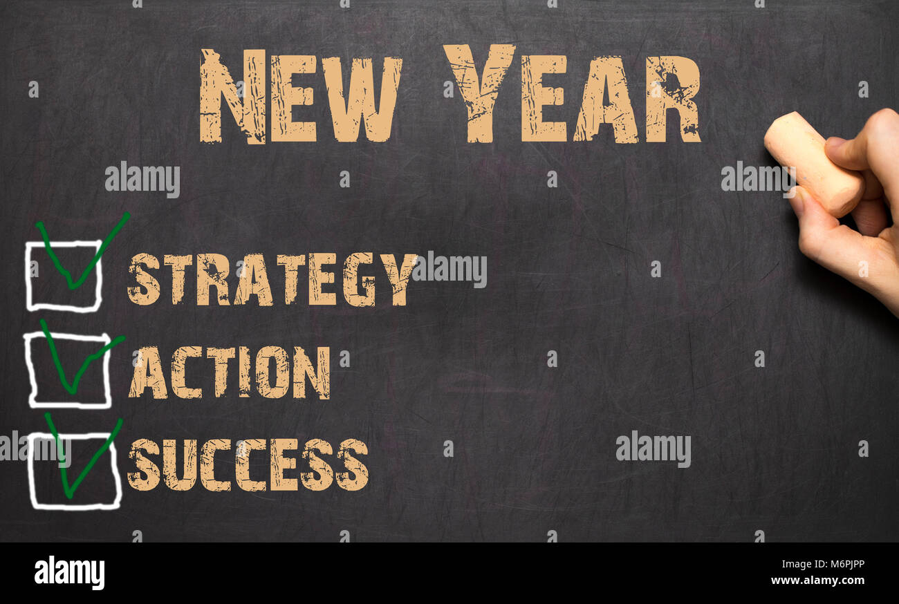 New Year Resolution Check List on Chalkboard Stock Photo - Alamy