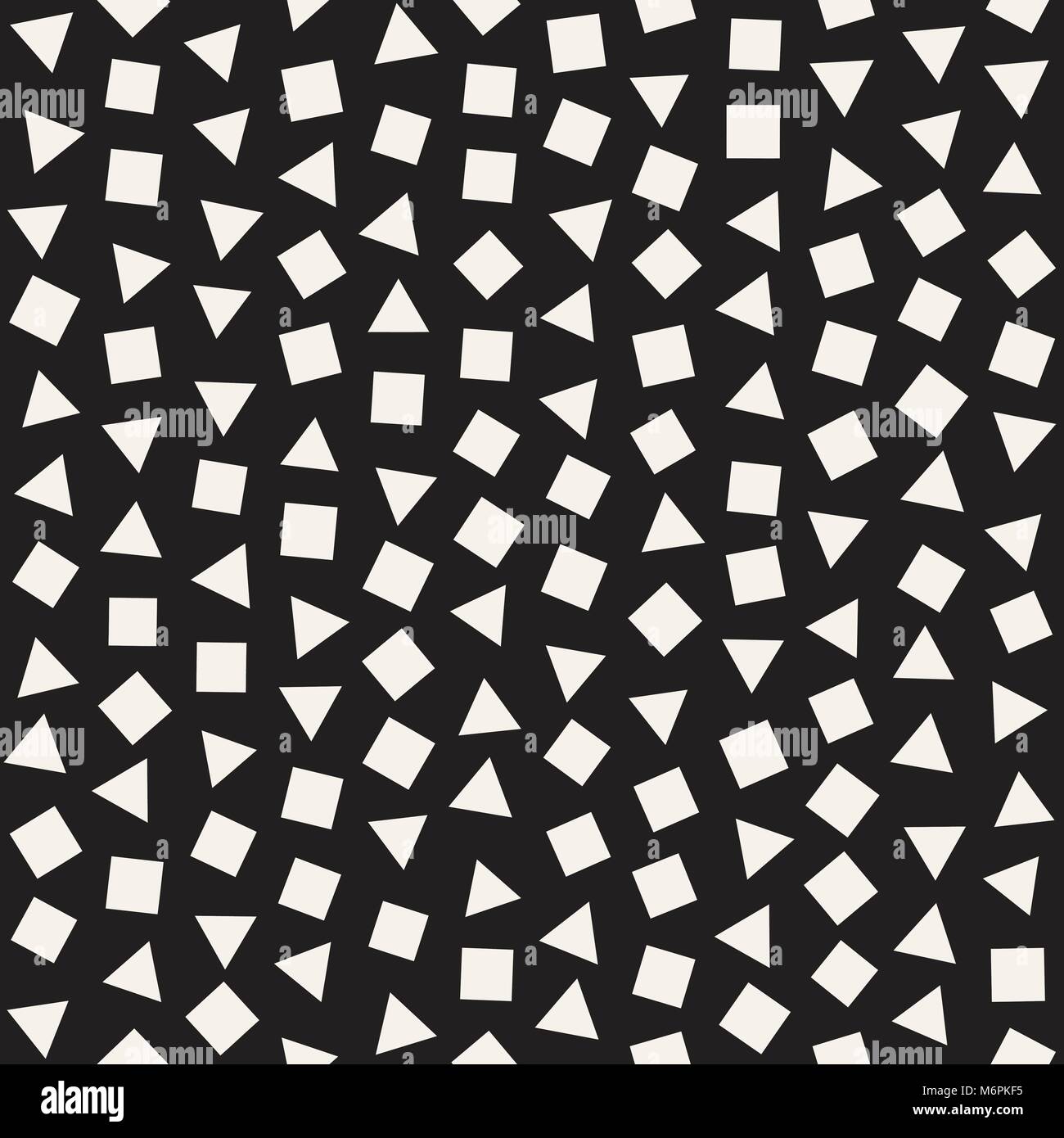 Seamless chaotic patterns. Randomly scattered geometric square triangle shapes. Abstract retro ...