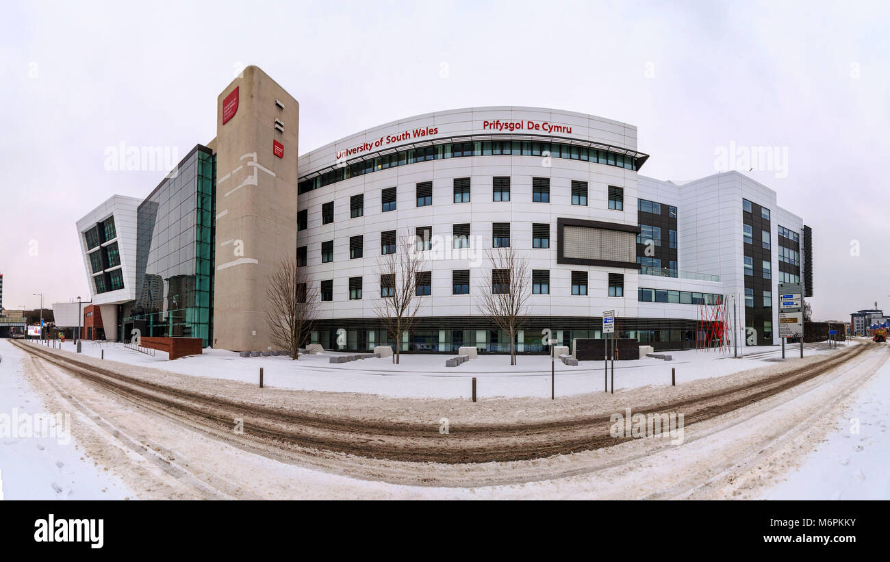 CARDIFF, UK. Snow outside the Atrium campus of the University of South ...