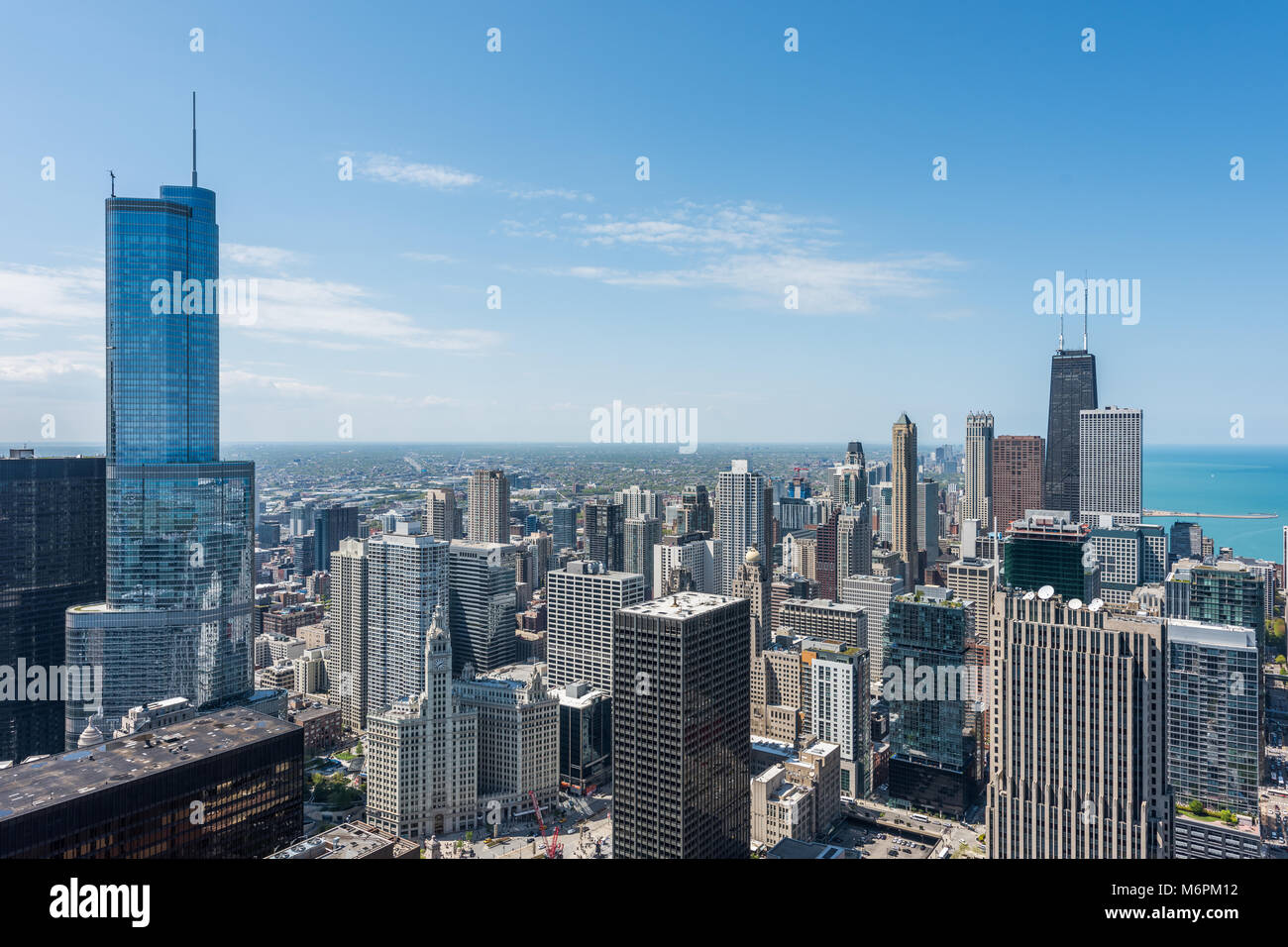 Aerial view of Chicago skyline including Trump Tower and John Hancock ...