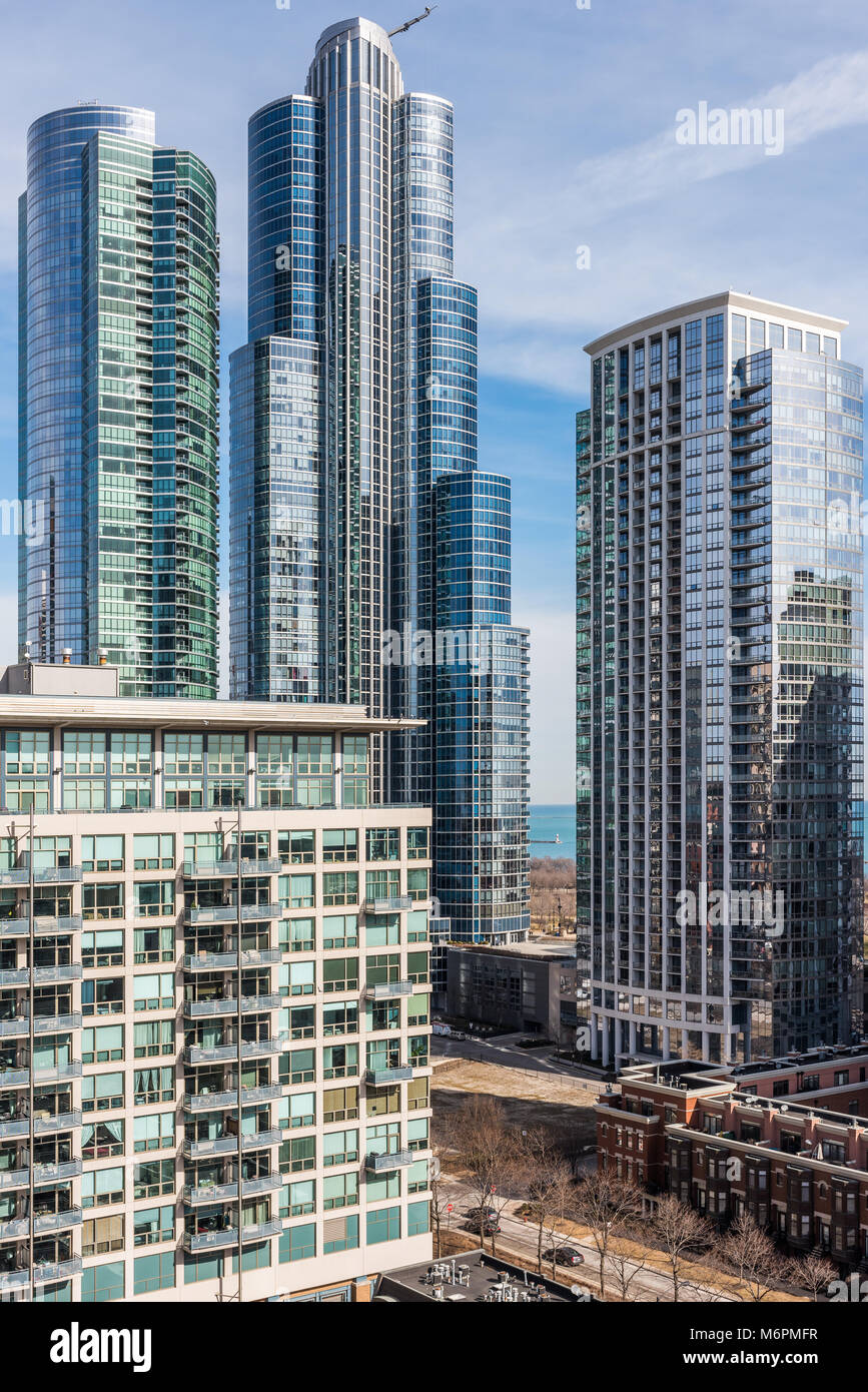 Contemporary highrise apartment buildings in the South Loop ...