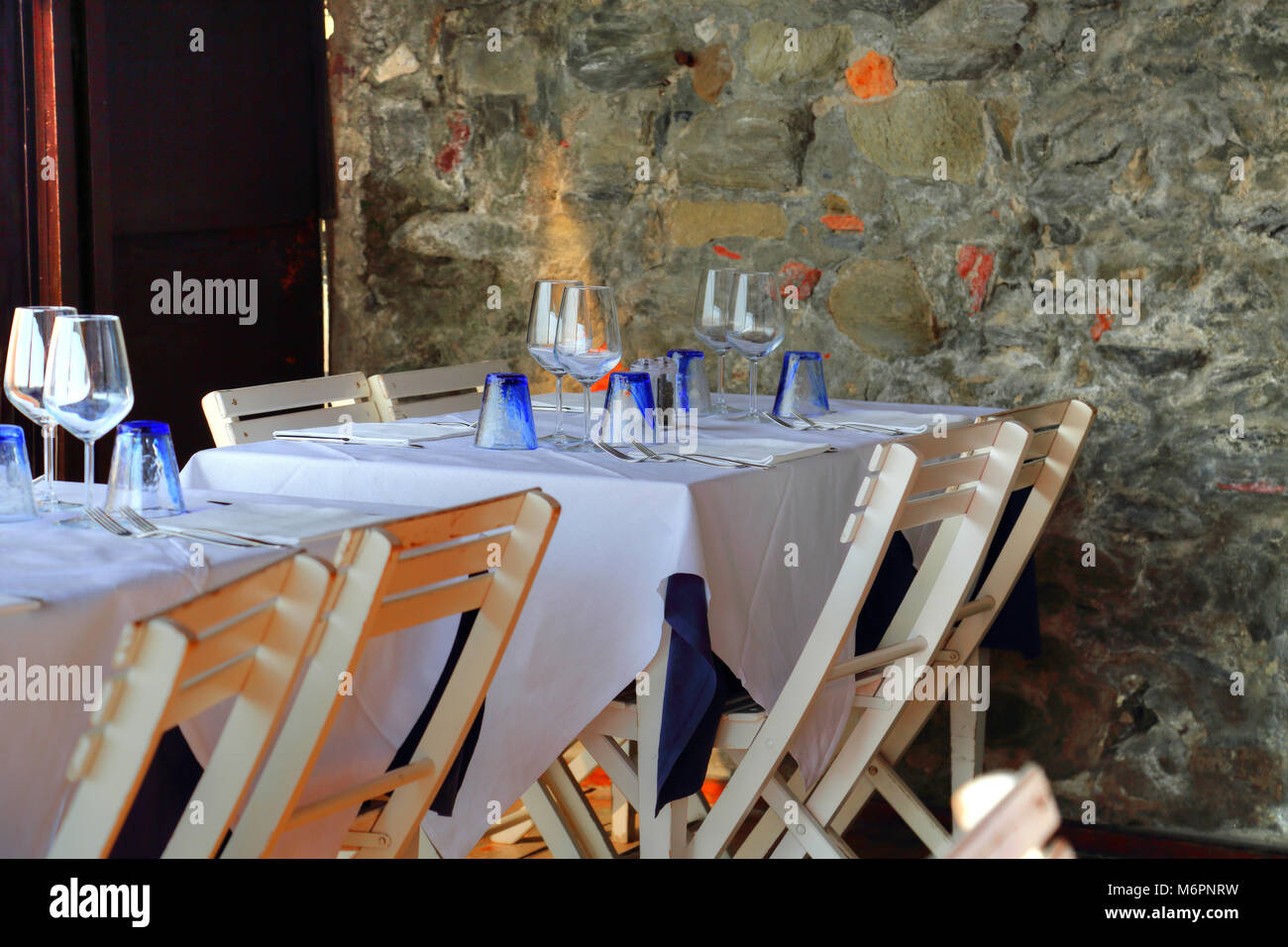 Manarola restaurant overlooking scenic Mediterranean bay Stock Photo ...
