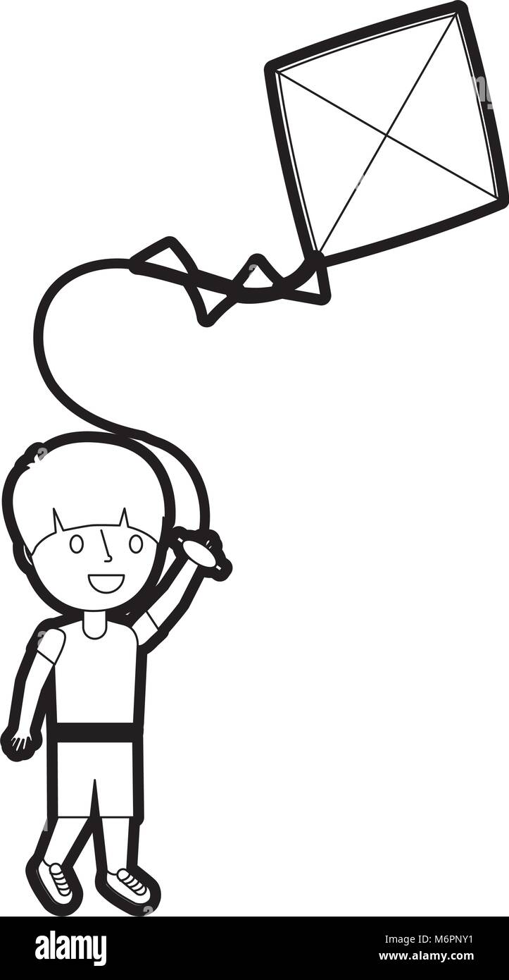 child holding kite playing cheerful vector illustration Stock Vector ...