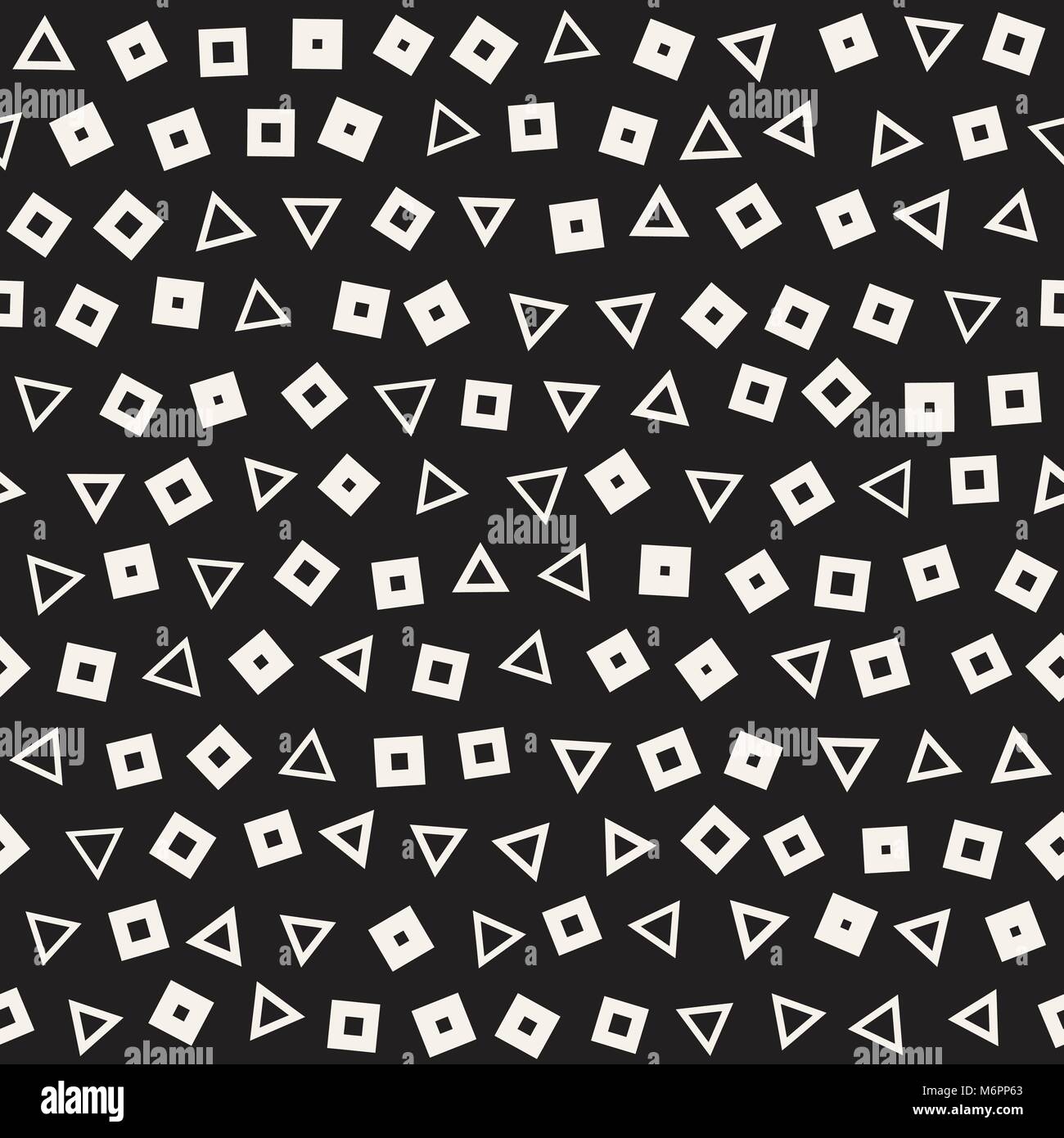 Seamless chaotic patterns. Randomly scattered geometric square triangle ...
