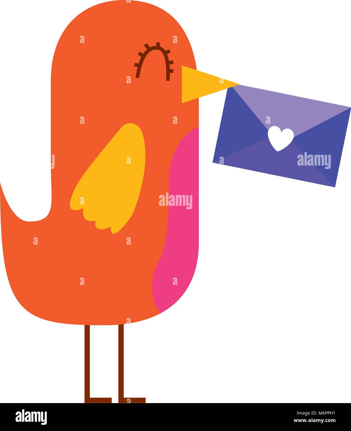 sweet bird with envelope message in beak cartoon vector illustration ...