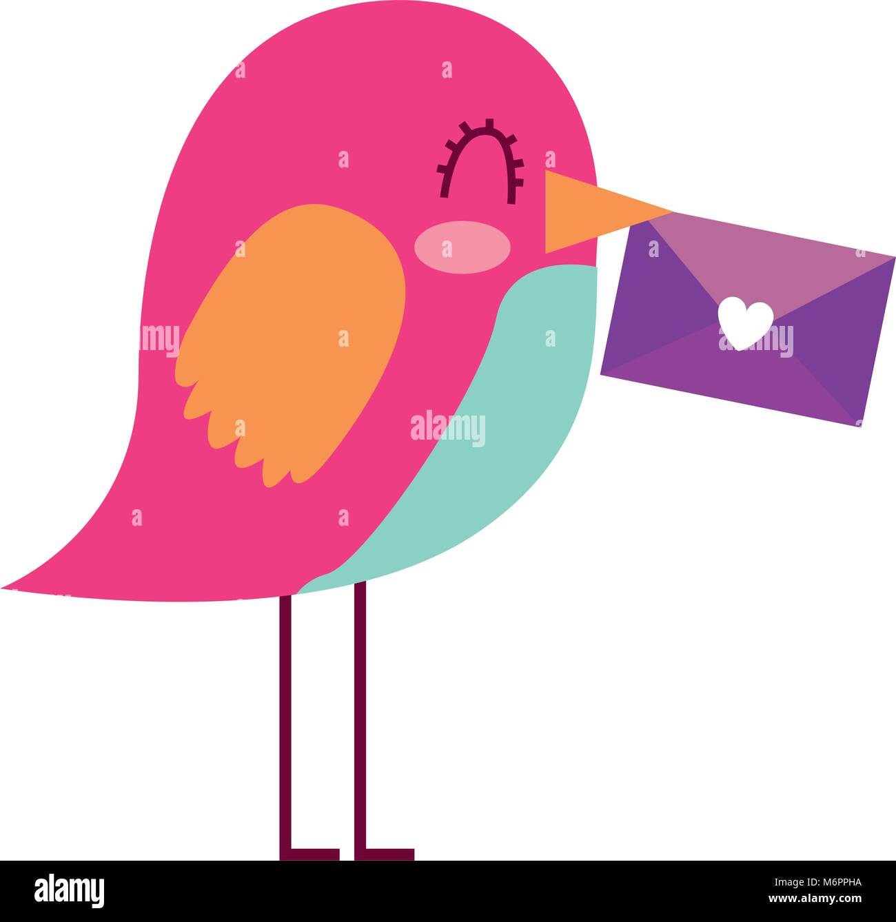 sweet bird with envelope message in beak cartoon vector illustration ...