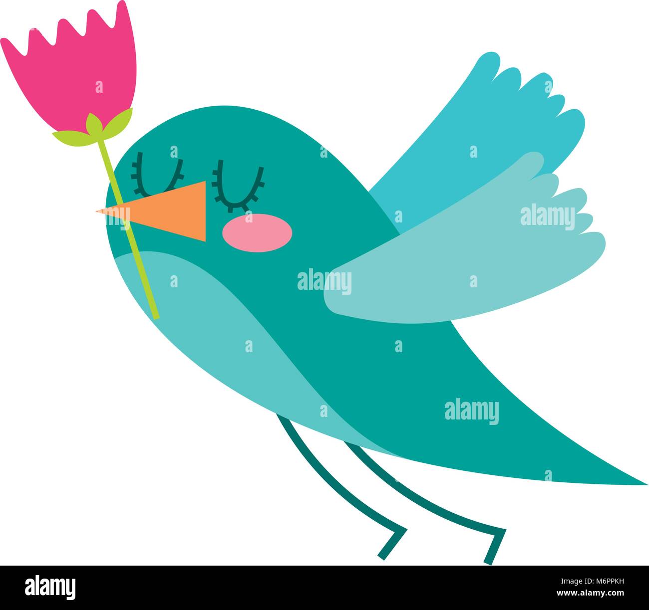 cartoon cute bird with tulip flower in beak vector illustration Stock ...