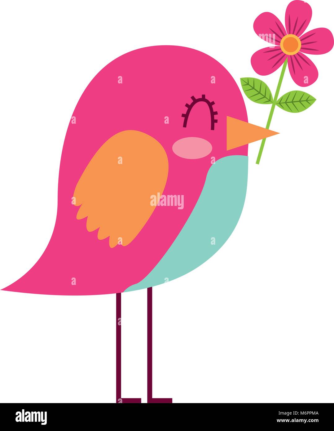 cartoon cute bird with flower in beak vector illustration Stock Vector ...