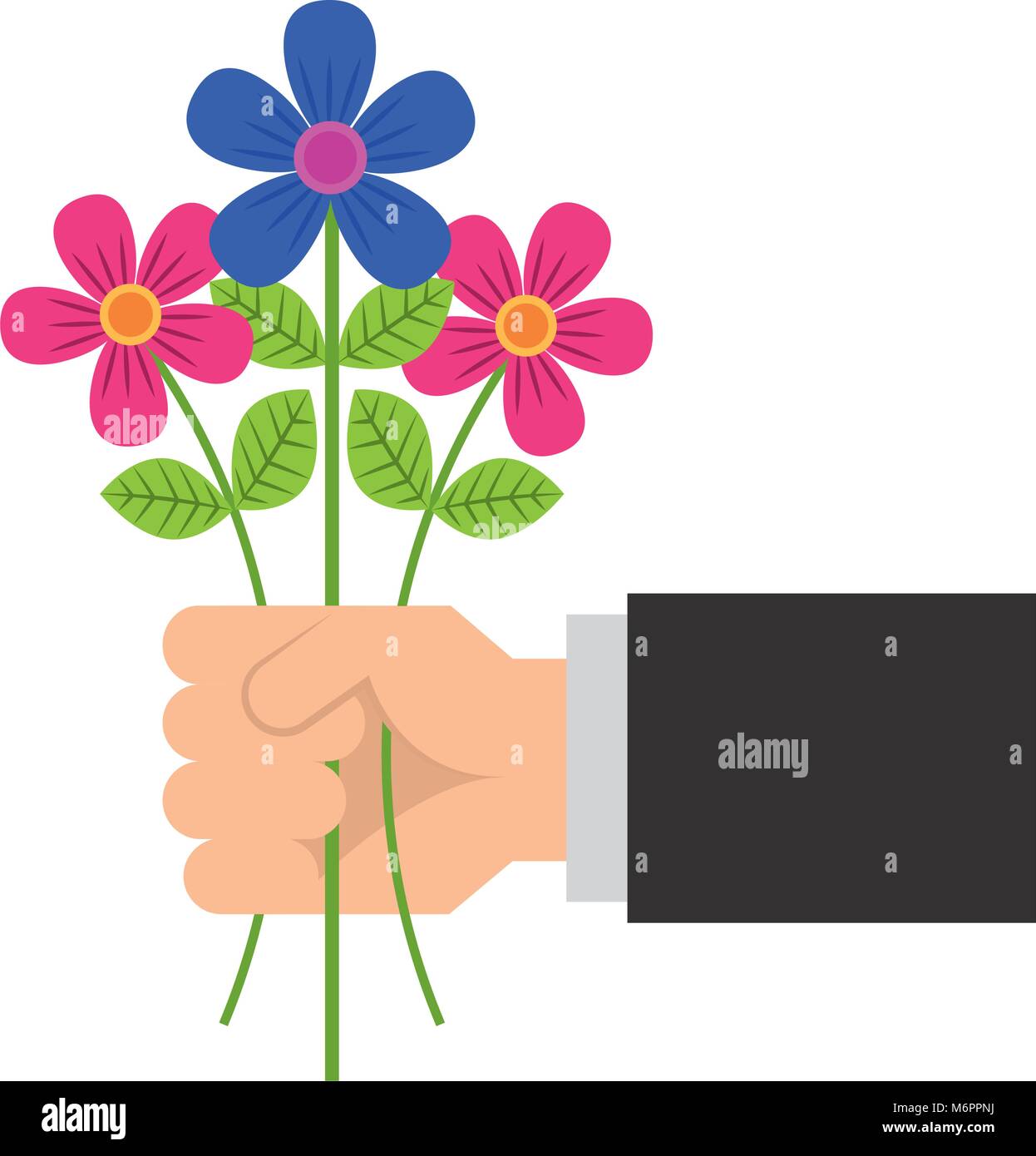 hand holding bunch flower natural decoration vector illustration Stock ...