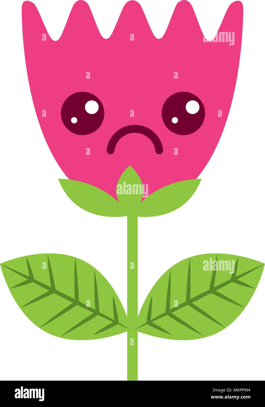 kawaii sad flower tulip leaves cartoon vector illustration Stock Vector ...