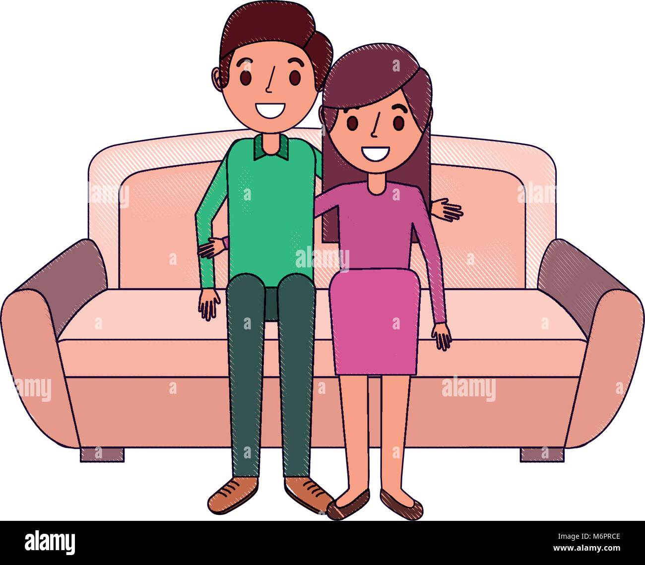cute couple parents together sitting in the sofa vector illustration ...