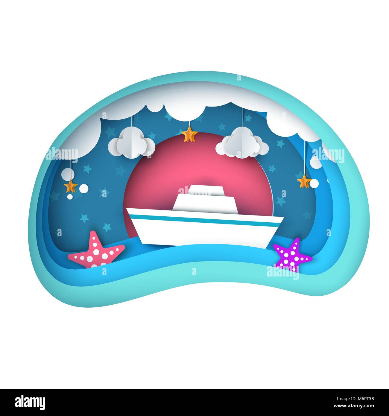 Ship illustration. Cartoon paper landscape Stock Vector Image & Art - Alamy