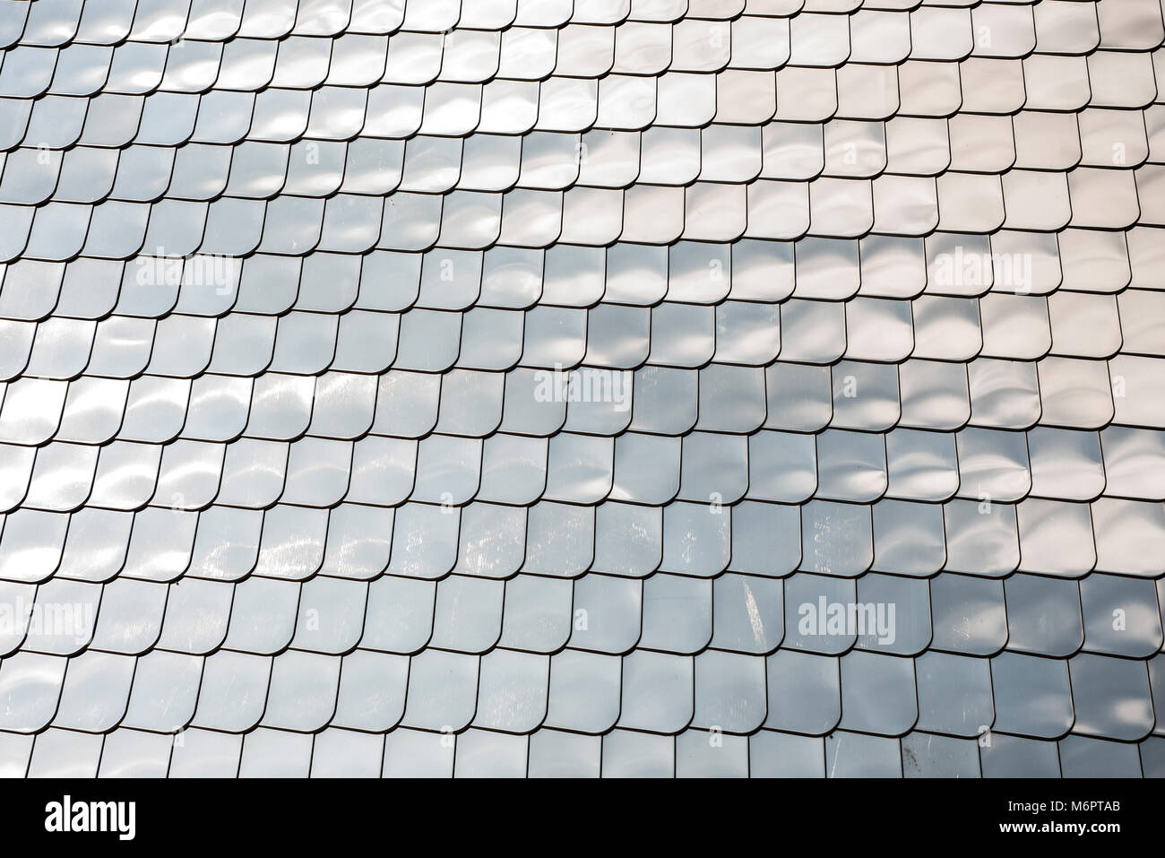 Fish scale texture silver metal shape wall cover with chrome reflection ...