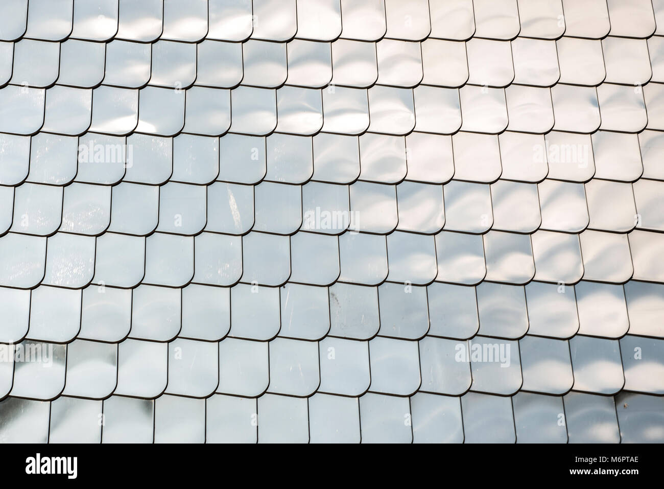 Fish scale texture silver metal shape wall cover with chrome reflection ...