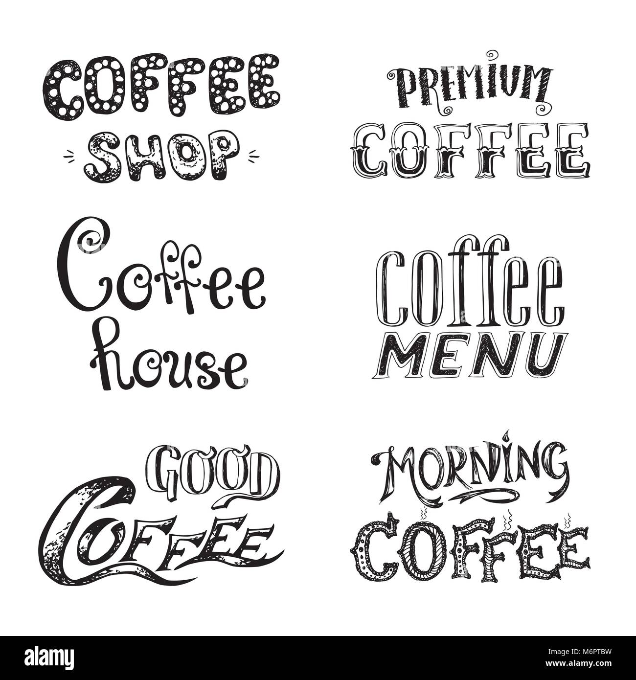 Coffee lettering, hand drawn.Vector illustration isolated on white ...