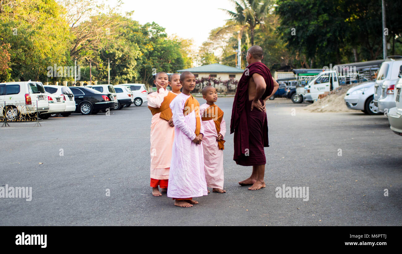 Yangon, Myanmar - February, 15, 2018: Young Female Buddhist monks Stock ...